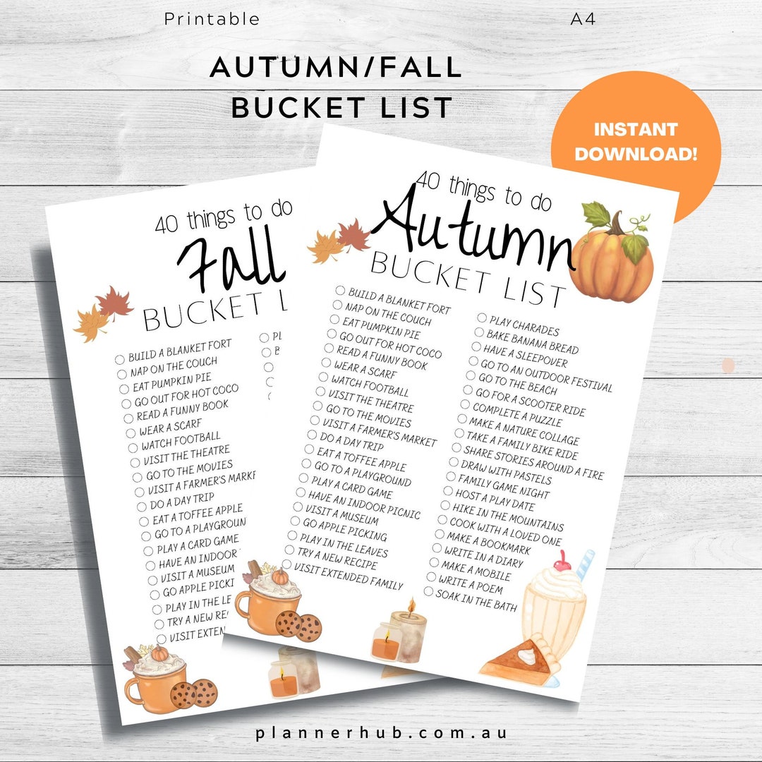 Autumn/fall Bucket List | Printable | Template | Instant Download | A4 ...