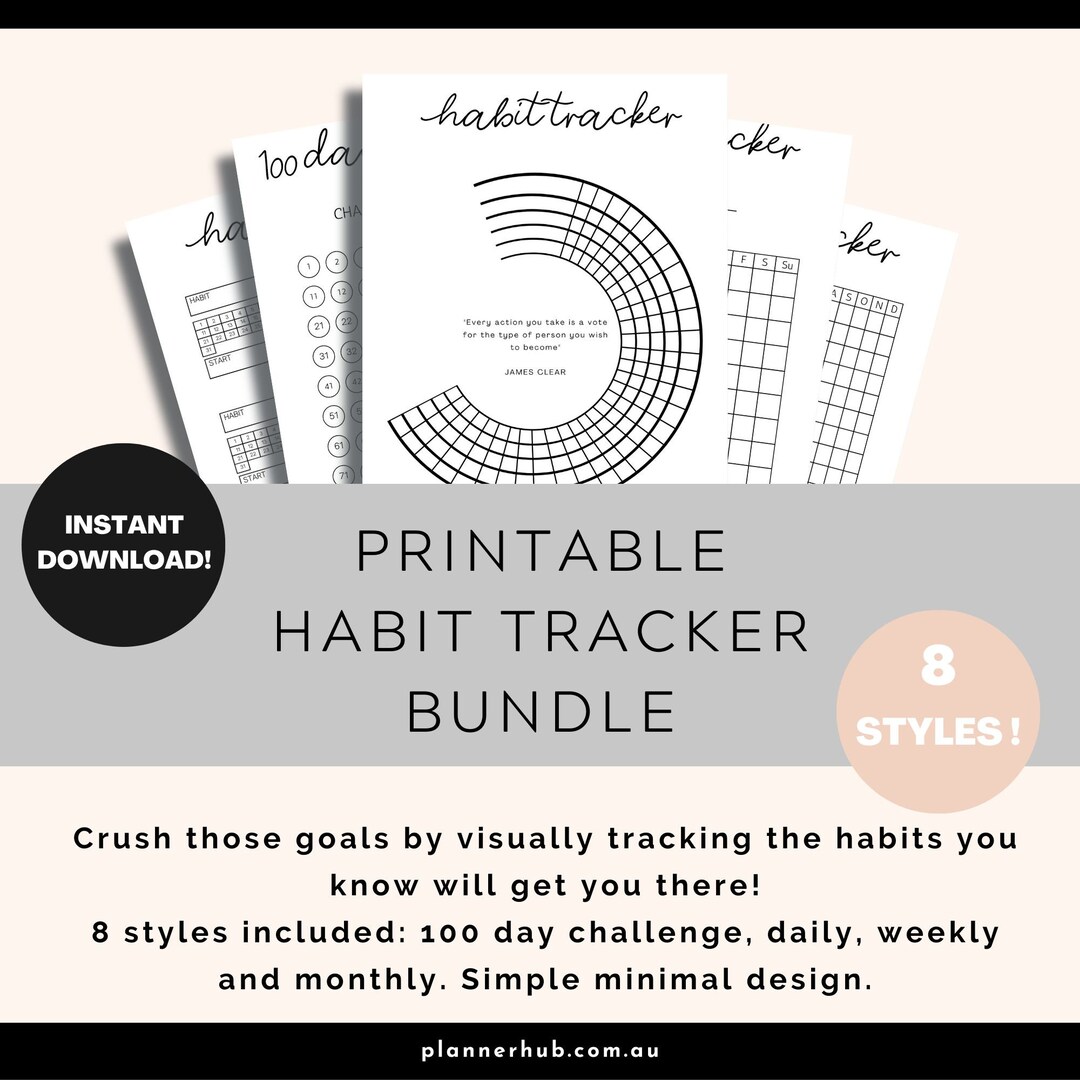 Habit Tracker Bundle, Printable, PDF, Minimal Design, Goal Setting ...
