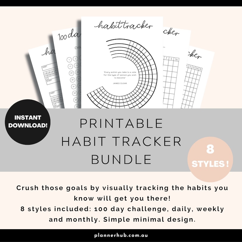 Habit Tracker Bundle, Printable, PDF, Minimal Design, Goal Setting ...