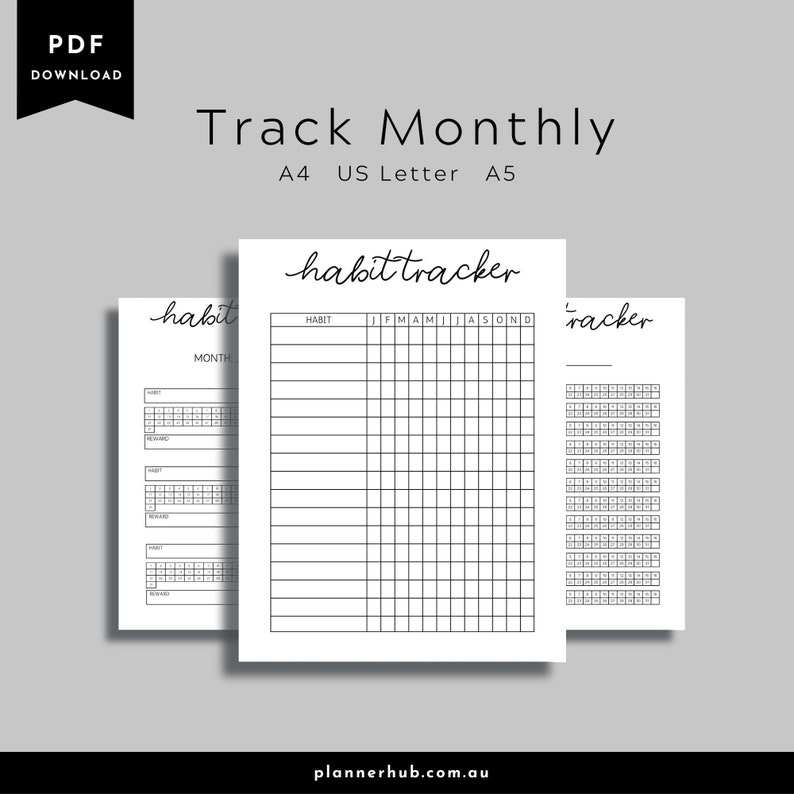 Habit Tracker Bundle, Printable, PDF, Minimal Design, Goal Setting ...