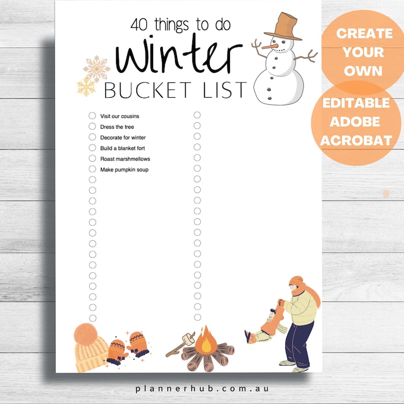 Winter Bucket List | Printable | Template | Instant Download | A4 ...