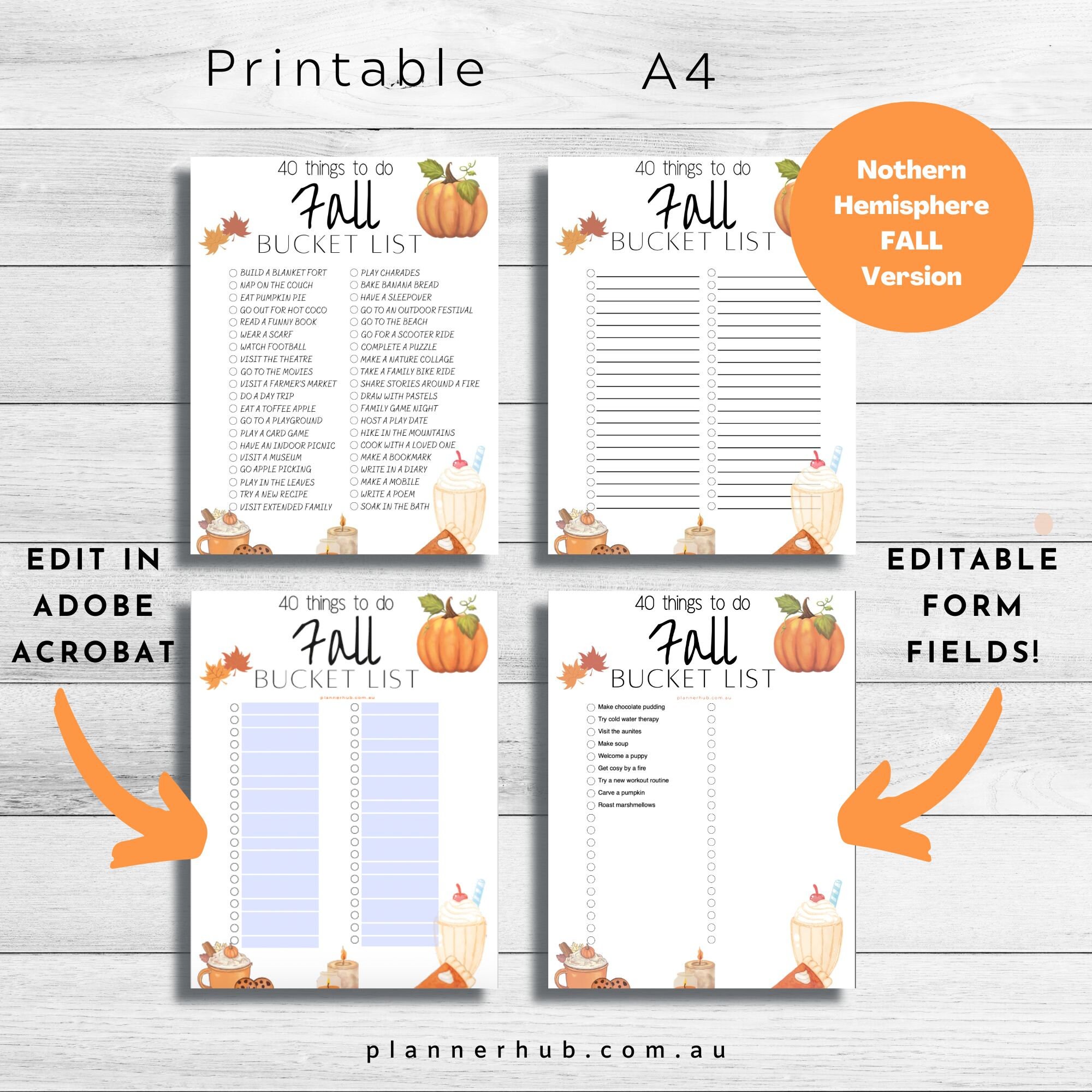 Autumn/fall Bucket List | Printable | Template | Instant Download | A4 ...