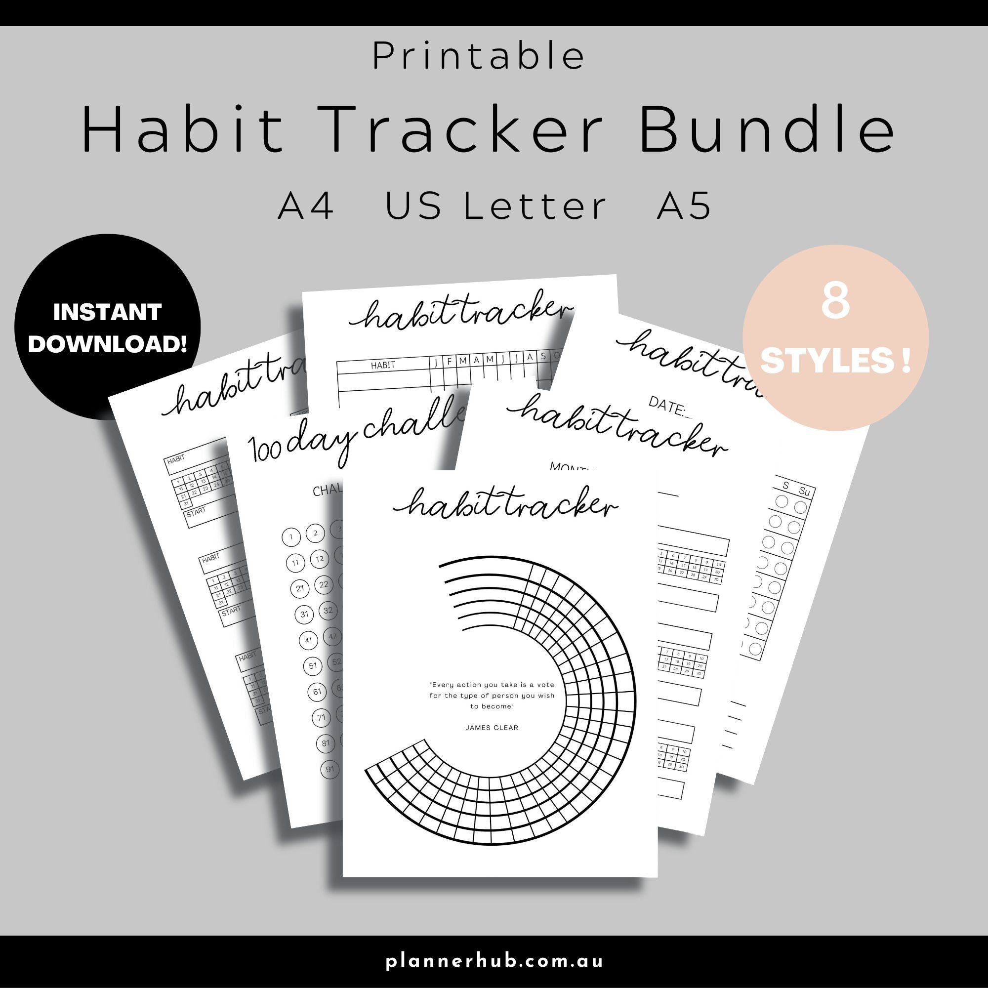 Habit Tracker Bundle, Printable, PDF, Minimal Design, Goal Setting ...