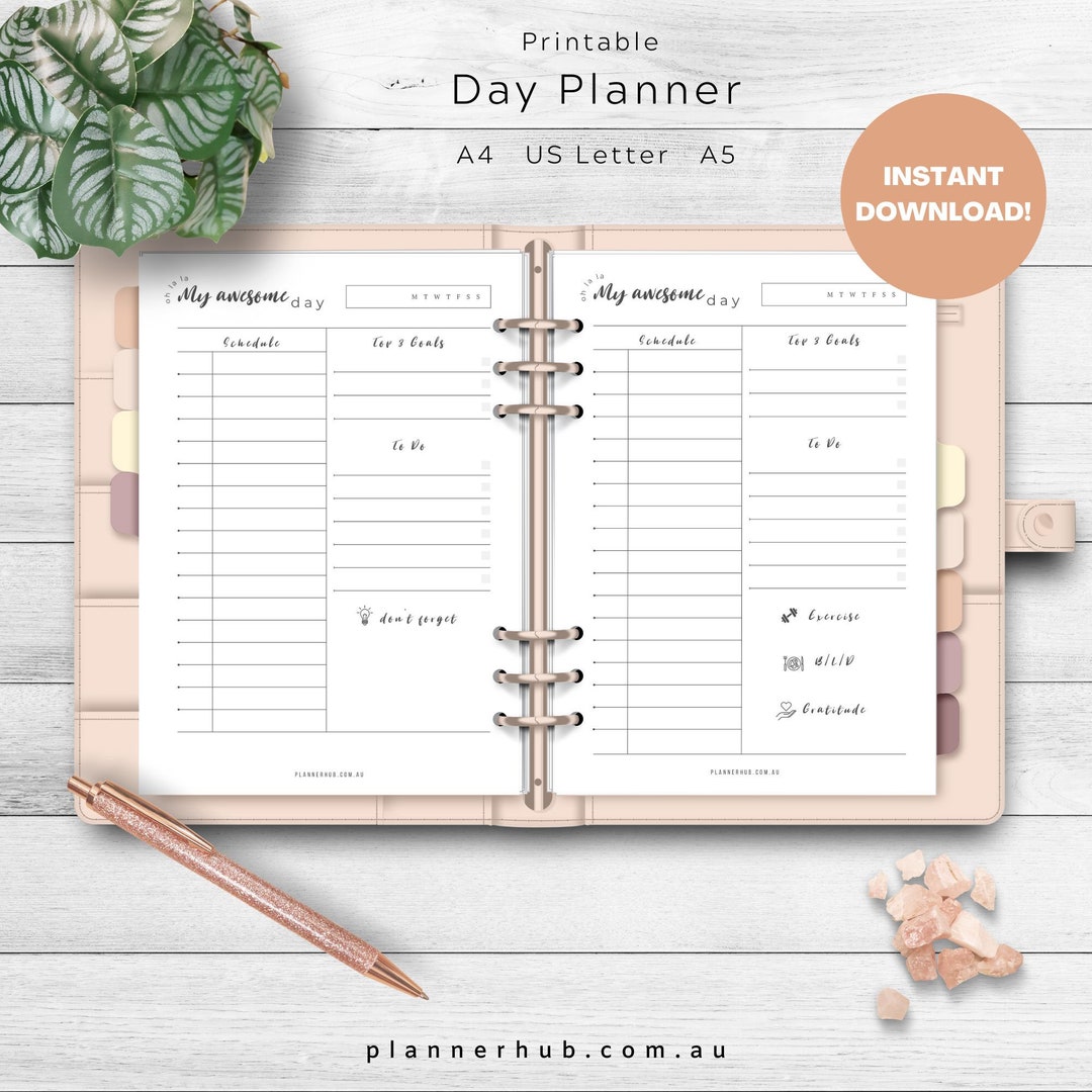 Minimalist Day Planner | Printable | Instant Download | A4, A5 & US ...