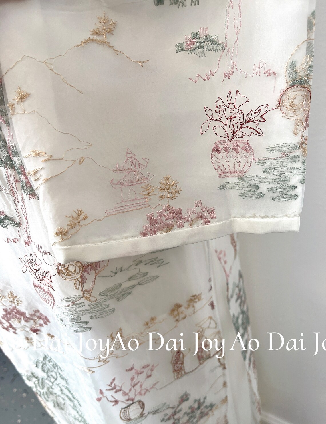 Modernized Ao Dai Lua to Embroidery Villages Pants Included off White ...