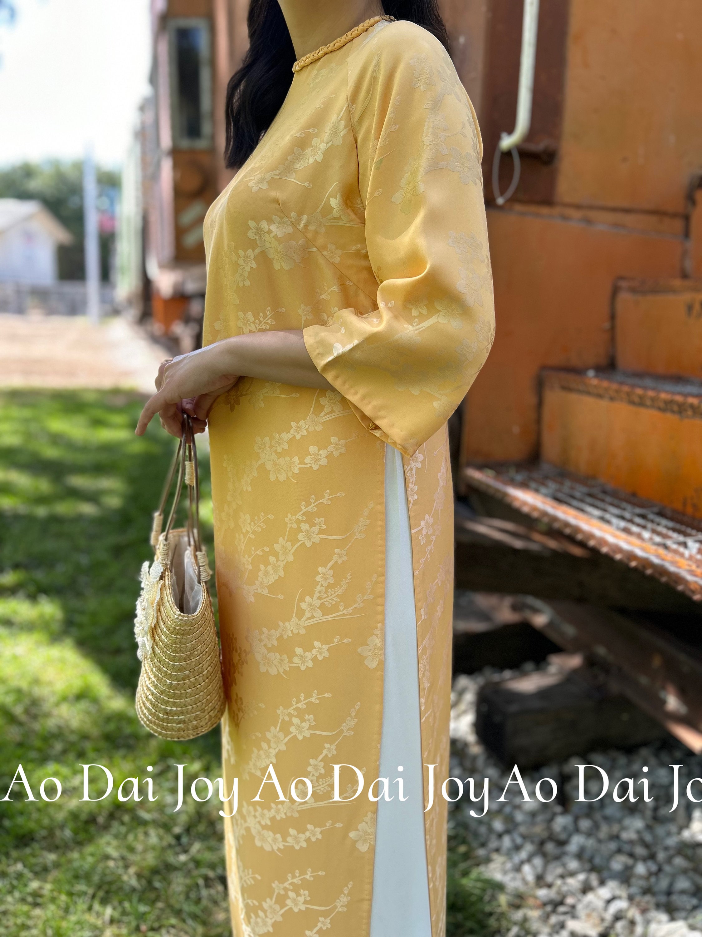 Peach Flower - Lụa Tơ Tằm - Light Yellow Peach Color- Dang Suông ...