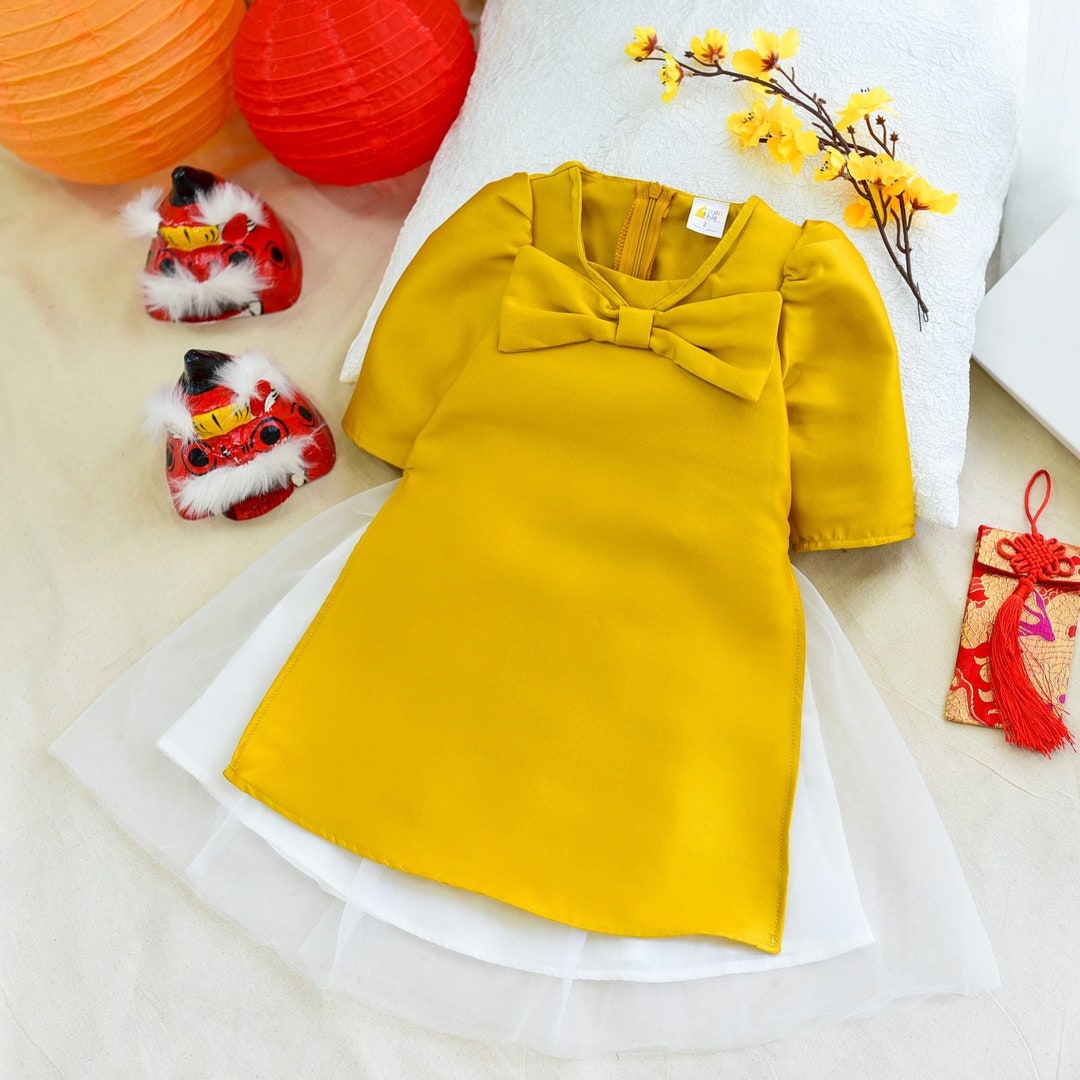 Ao Dai for Girls Modernized Yello Color Ao Dai for Tet & Special ...