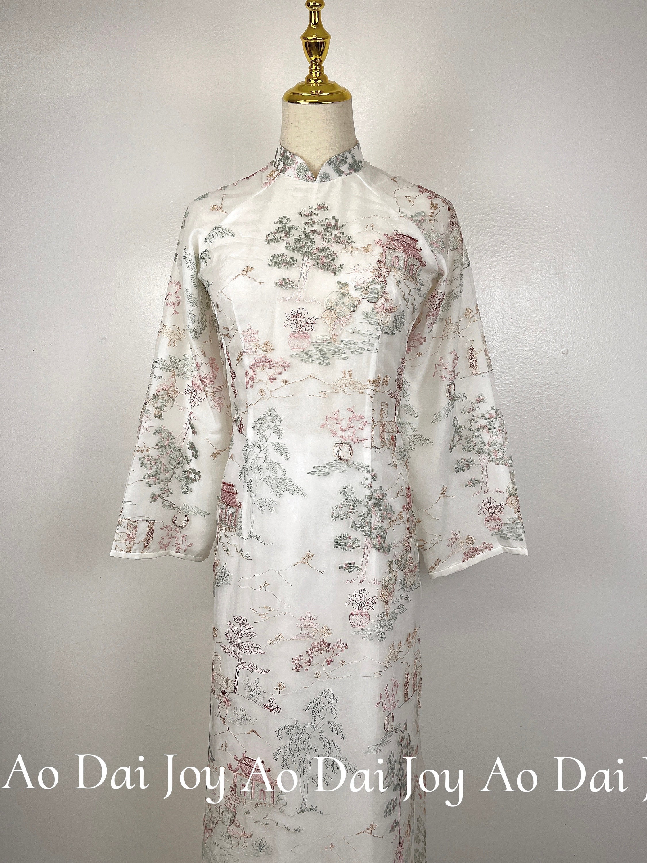 Modernized Ao Dai Lua to Embroidery Villages Pants Included off White ...