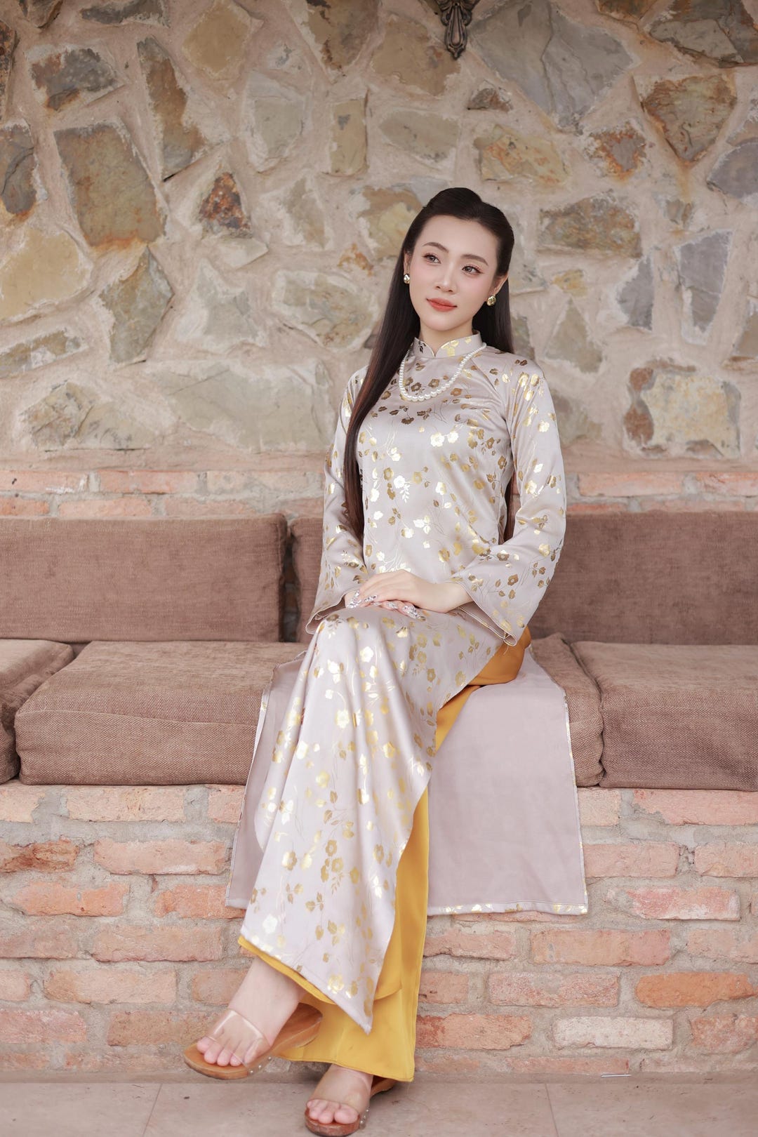 Beige Golden Silver Color - Loose Ao Dai - Pants Included - Etsy