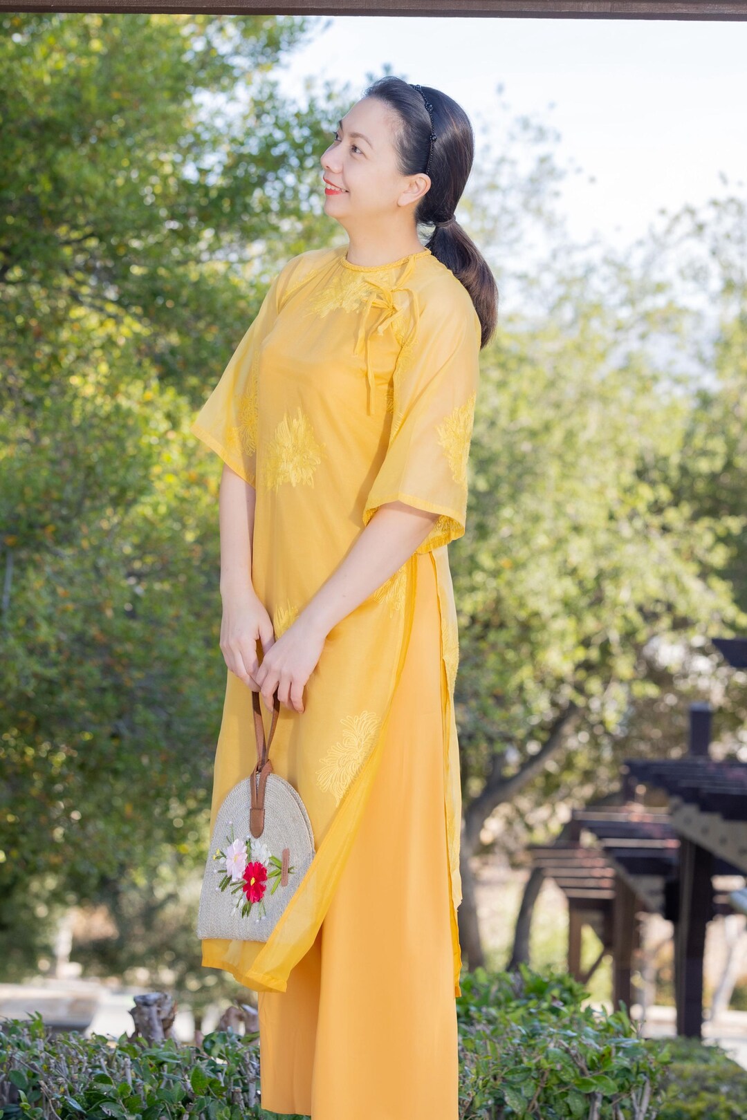 Modernized Ao Dai - Lua to - Flowers Embroidery - Mustard Color - Etsy