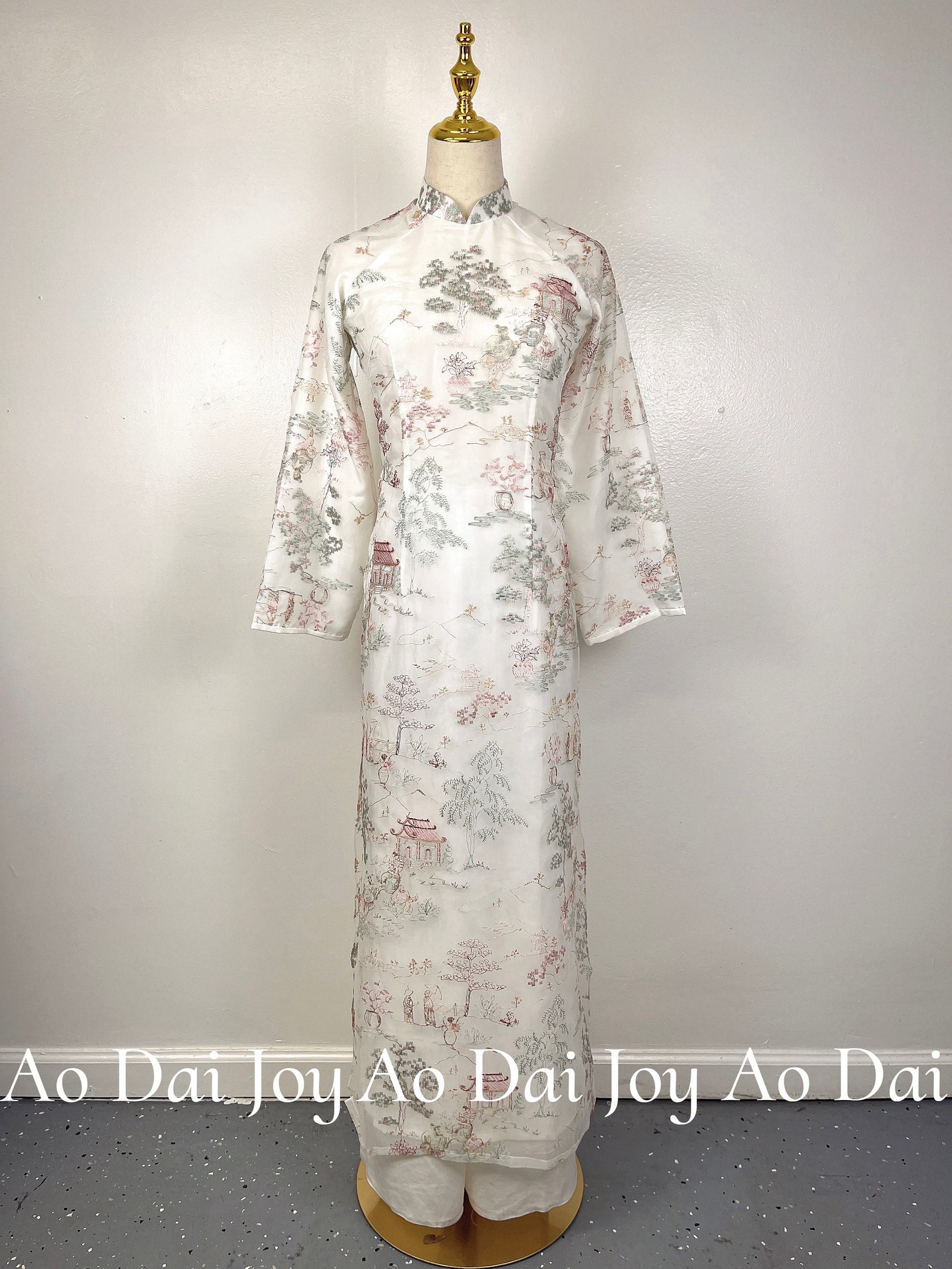 Modernized Ao Dai Lua to Embroidery Villages Pants Included off White ...