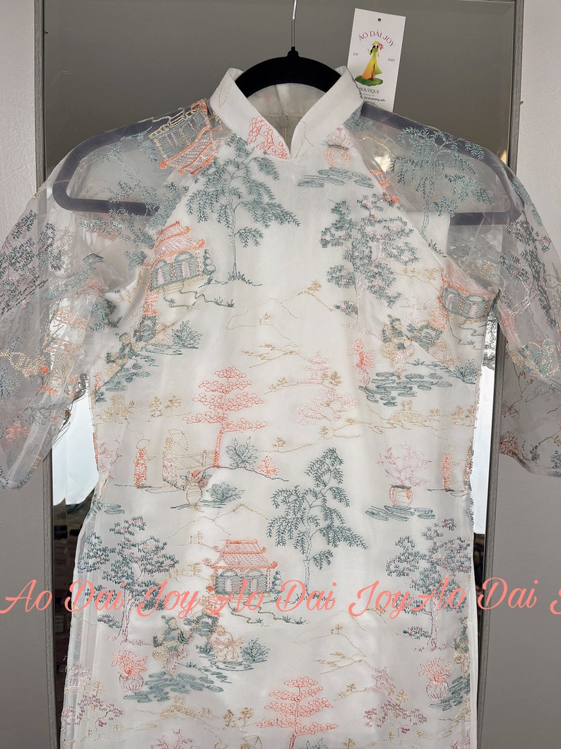 Modernized Ao Dai Lua to Embroidery Villages Pants Included White Color ...