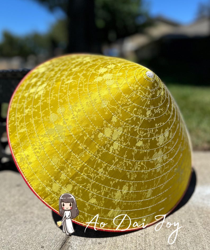 Palm-leaf Conical Hat Premium Silk Traditional Vietnamese Non La Yellow ...