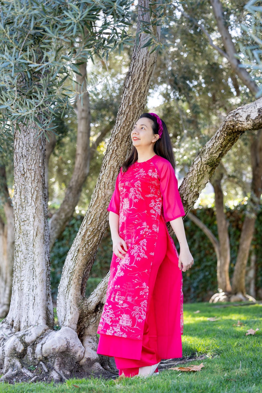 Modernized Ao Dai - Lua to - Villages Embroidery - Fuchsia Color ...