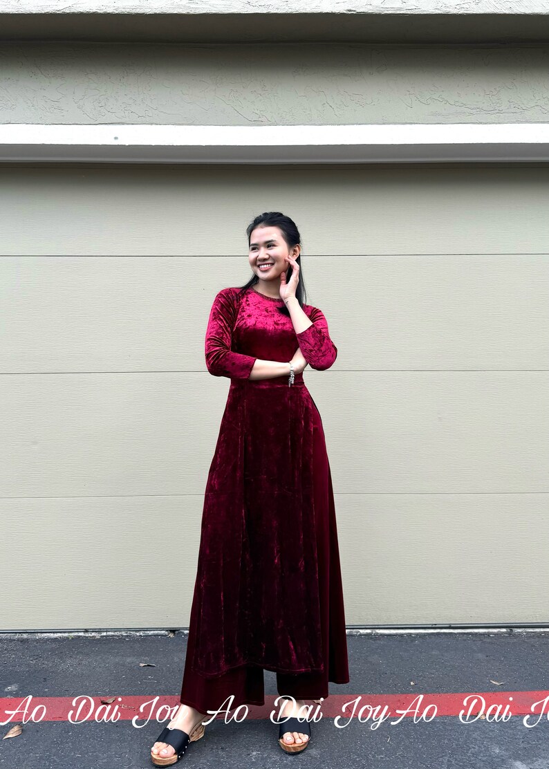 Modernized Velvet Ao Dai - Deep Red Color - Neck Design - Simply & Elegant - Etsy
