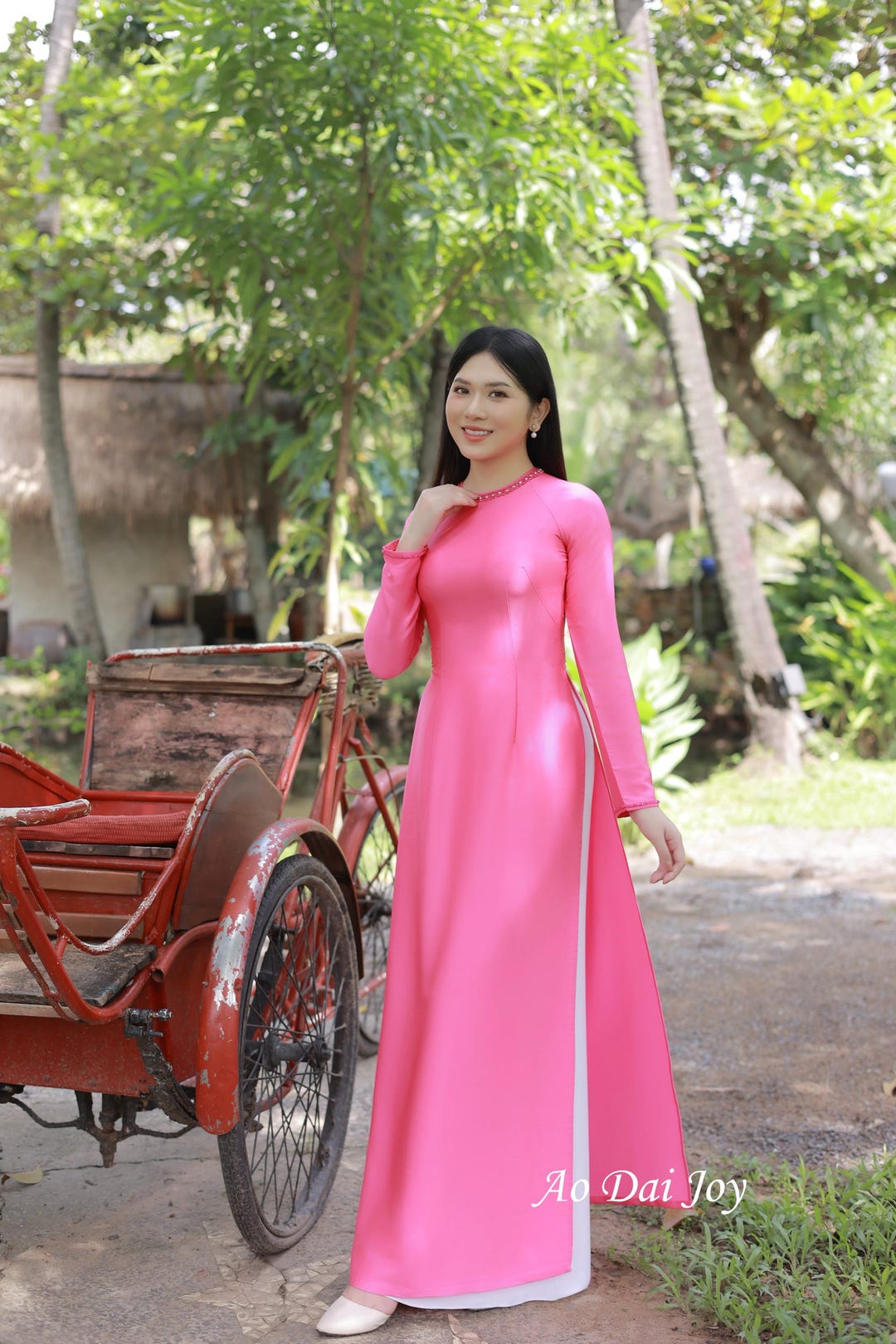 Fairy Pink Sandy Silk Ao Dai Top - Designed Crystals, Handmade Stitches ...