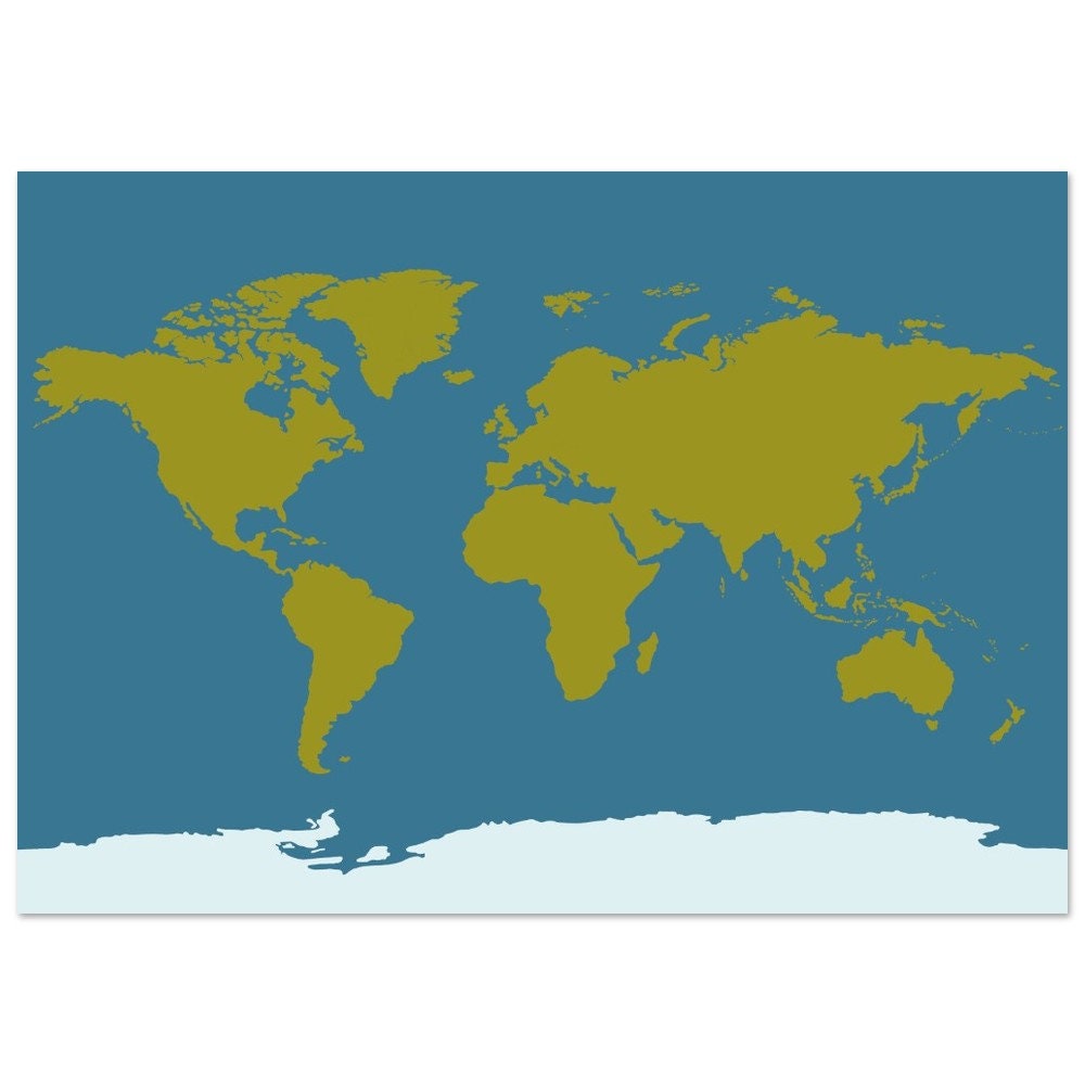 World Map Blue / Green Wall Art / Poster / Illustration / Art - Etsy