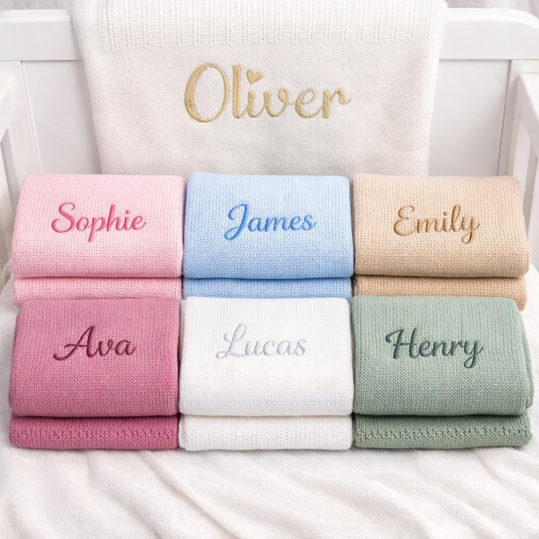 Personalised Cellular Blanket - 100% Cotton Embroidered Baby Gift ...