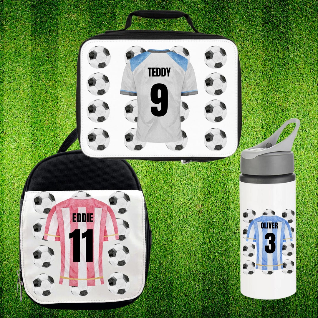 Personalised Boys Lunch Box & Water Bottle Set / Boys Football Lunch ...