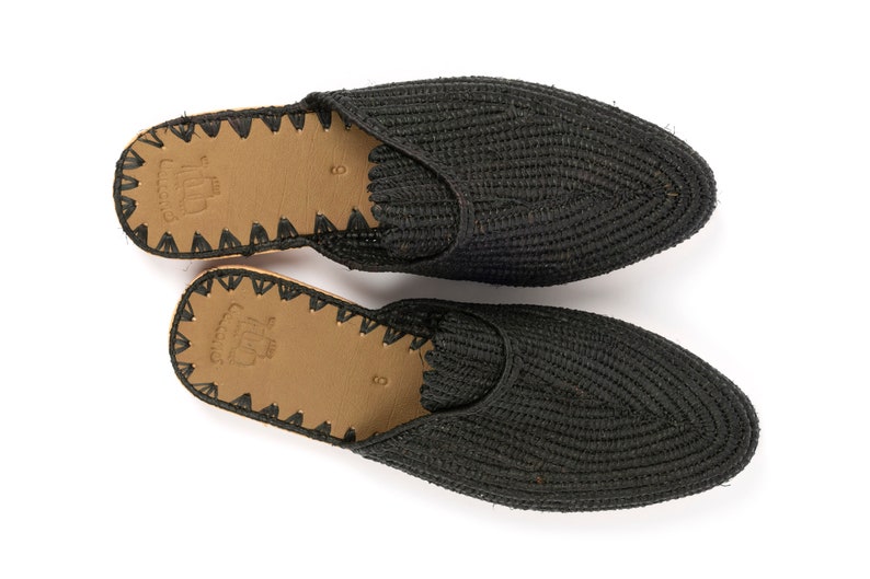 Black Raffia Sandals / Raffia Shoes / Raffia Slides / Moroccan - Etsy