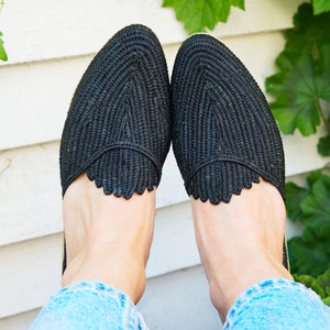 Black Raffia Sandals / Raffia Shoes / Raffia Slides / Moroccan Shoes ...