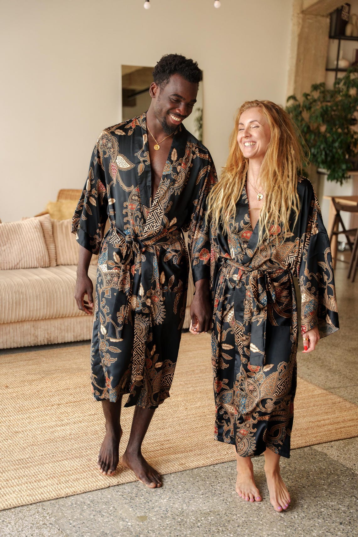 Matching Kimono Robe Set of 2, Long Satin Dressing Gowns, His and Hers ...