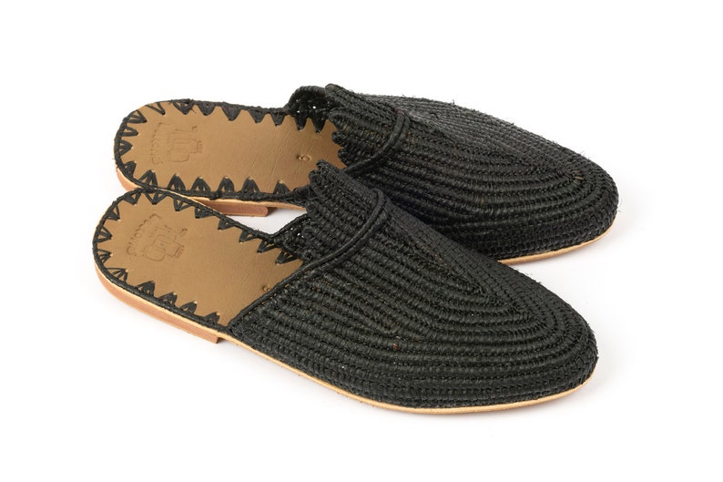 Black Raffia Sandals / Raffia Shoes / Raffia Slides / Moroccan - Etsy