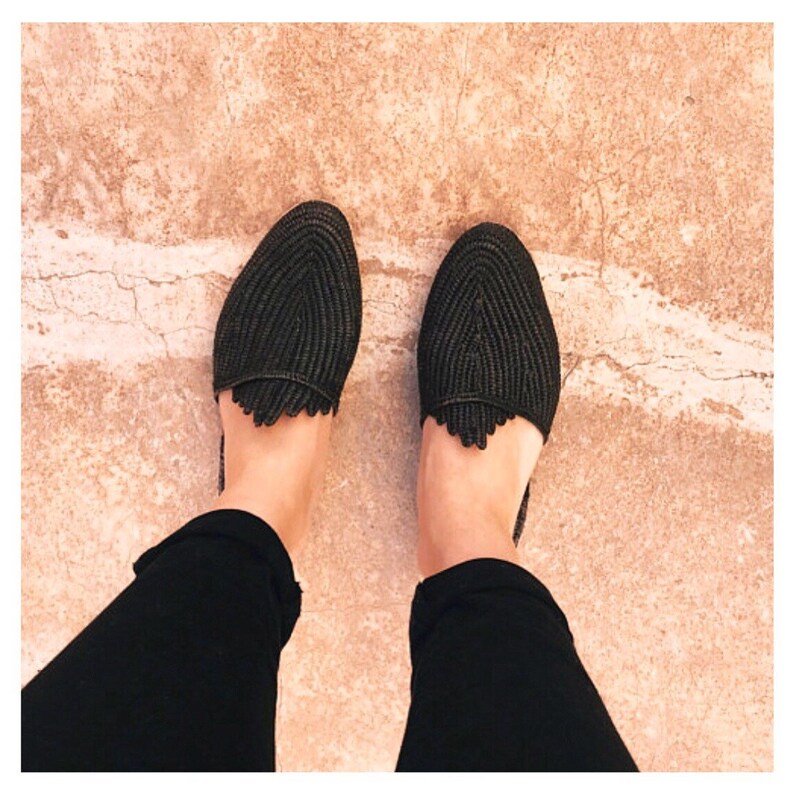 Black Raffia Sandals / Raffia Shoes / Raffia Slides / Moroccan - Etsy