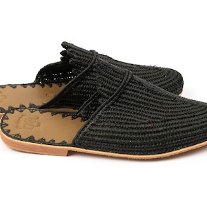Black Raffia Sandals / Raffia Shoes / Raffia Slides / Moroccan Shoes ...