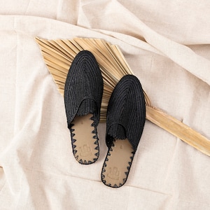 Black Raffia Sandals / Raffia Shoes / Raffia Slides / Moroccan Shoes ...