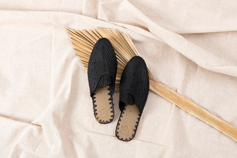 Black Raffia Sandals / Raffia Shoes / Raffia Slides / Moroccan - Etsy