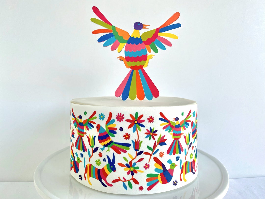 Mexican Fiesta Cake Wrap: Otomi Bird Edible Topper - Etsy
