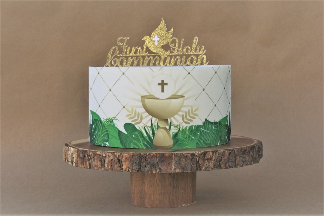 First Communion Edible Cake Wrap or First Communion Gold Glitter Cake ...