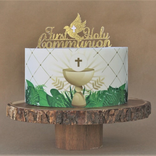 Communion Cake Topper Gold Glitter First Communion - Etsy