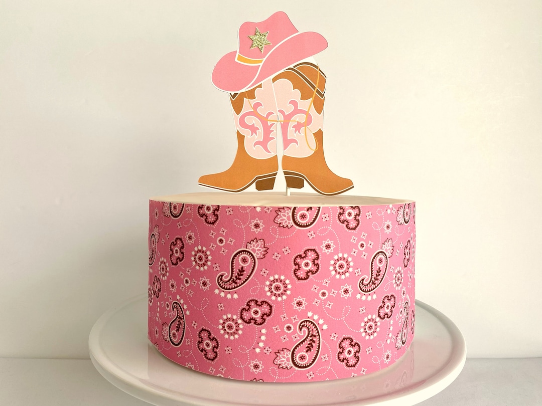 Cowgirl Pink Paisley Bandanna Edible Cake Wrap or Boots Cardstock Cake ...