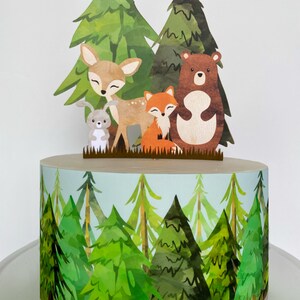 Pine Tree Forest Edible Cake Wrap & Woodland Animals Cake Topper - Etsy
