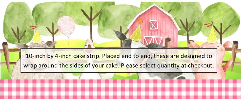 Farm Animals With Gingham Trim Edible Cake Wrap or Cute Pig | Etsy