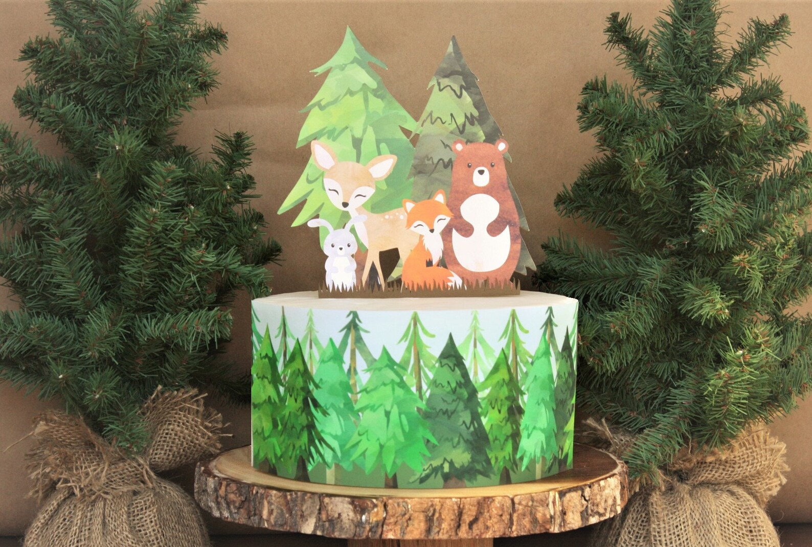 Pine Tree Forest Edible Cake Wrap or Cute Woodland Animals | Etsy