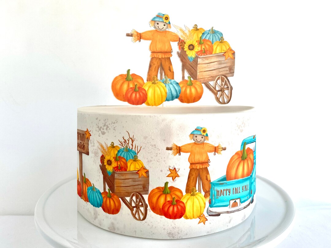 Happy Fall Edible Cake Wrap or Cute Scarecrow Cake Topper - Etsy