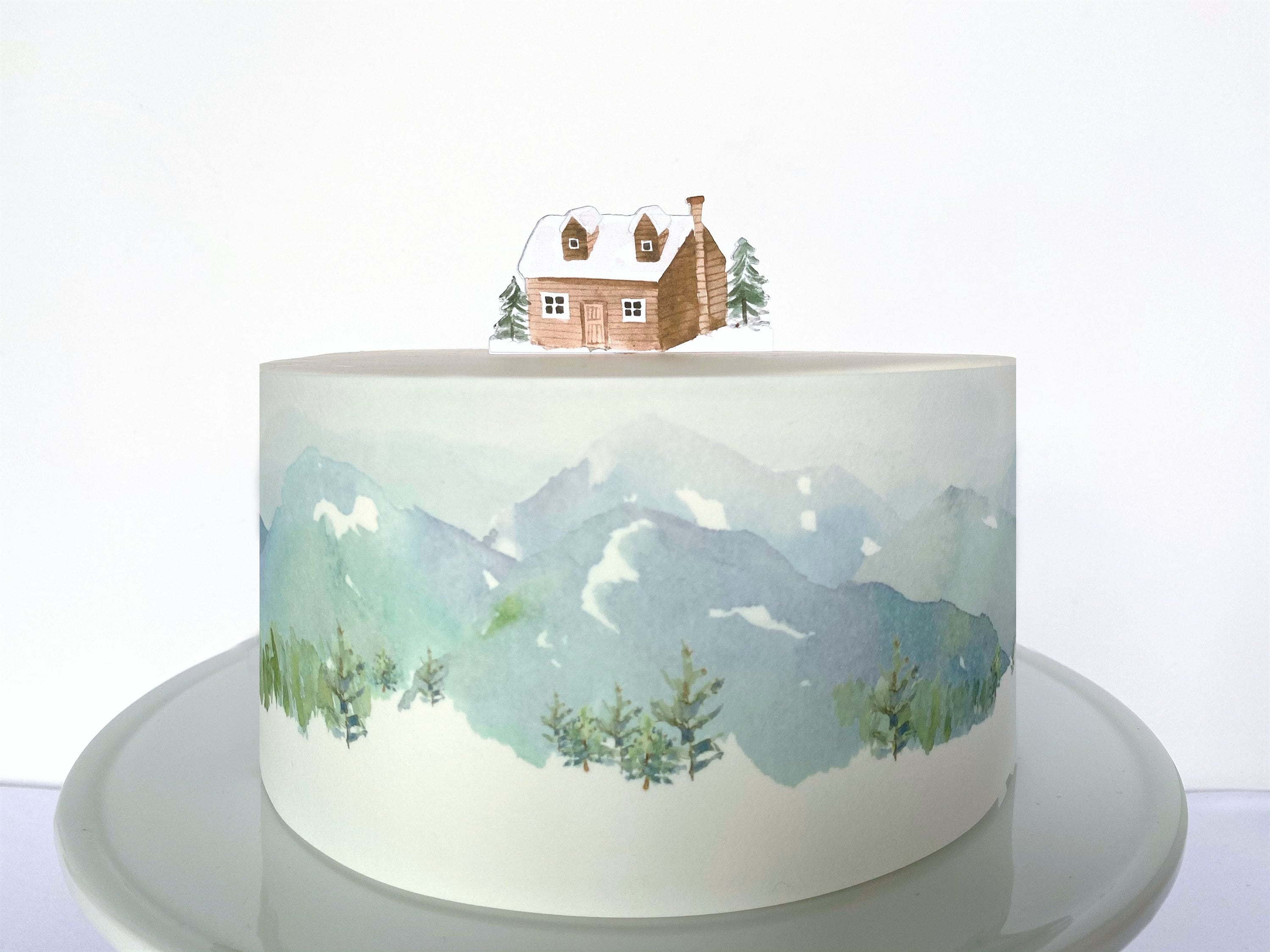 Snowy Mountain Landscape Edible Cake Wrap or Winter Cabin Cake - Etsy