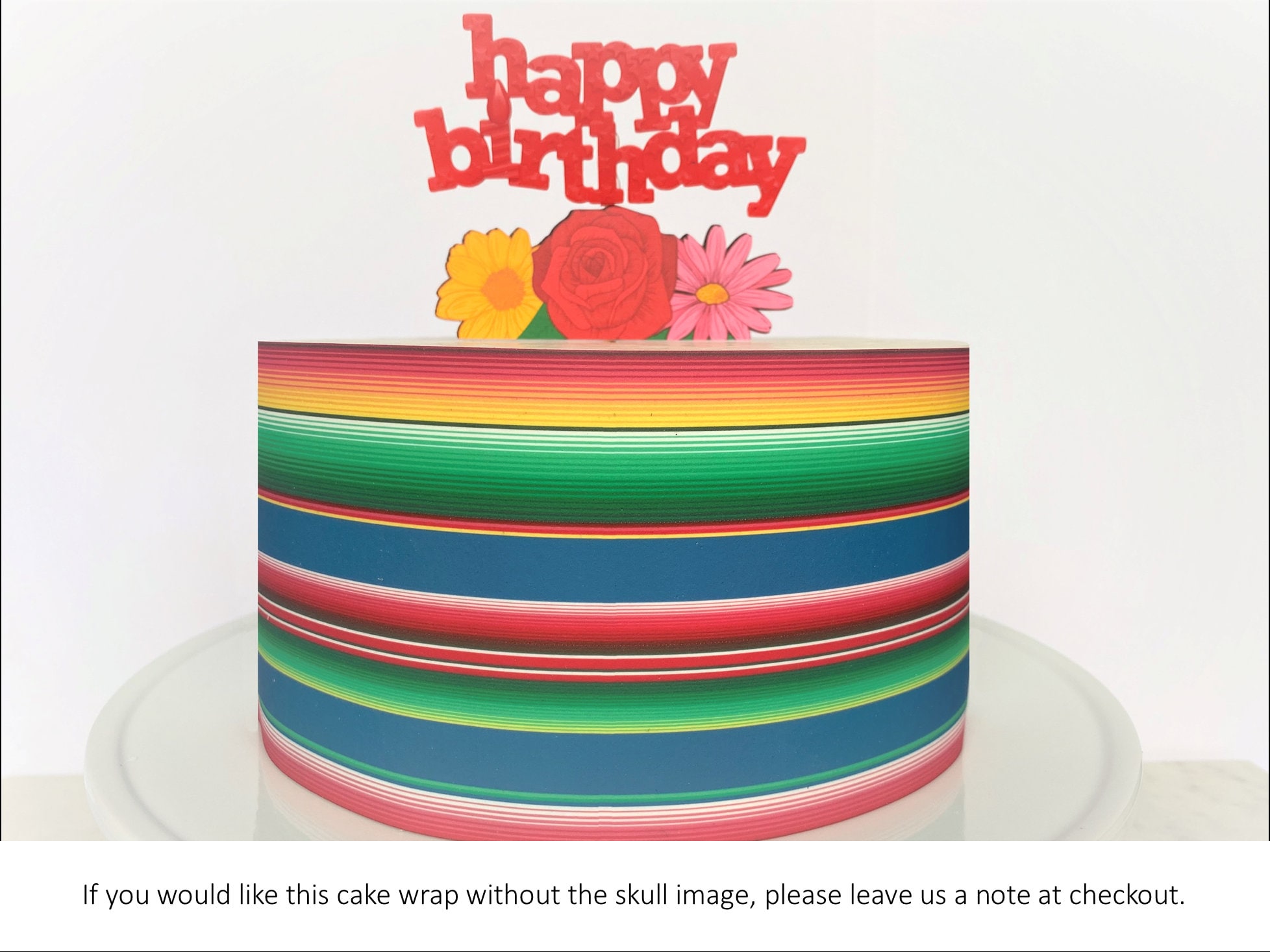 Mexican Serape Day of the Dead Edible Cake Wrap or Flower Crown Cake ...