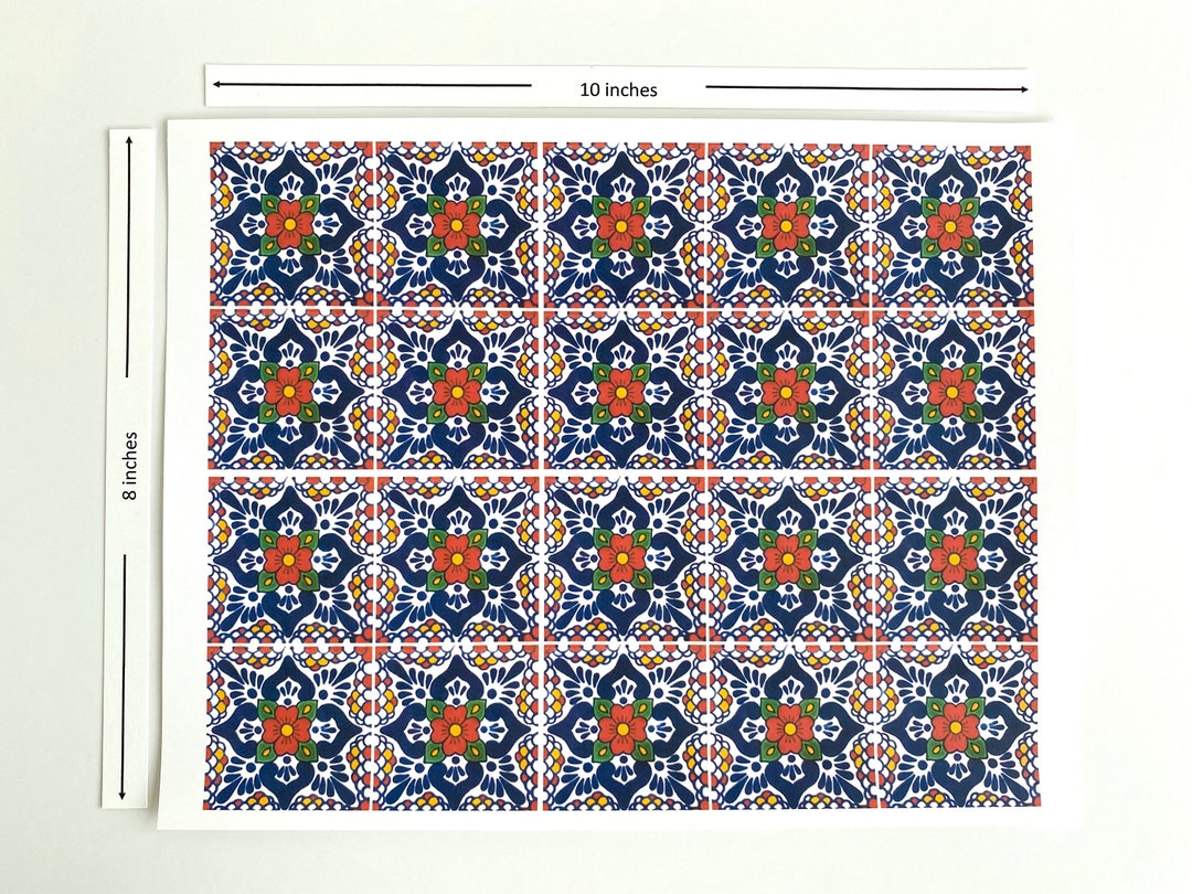 Talavera Tile Edible Cake Wrap: Red and Blue, Tall Cake - Etsy