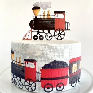 Train Theme Cake Decorations // Vintage Steam Train Edible Cake Wrap or ...