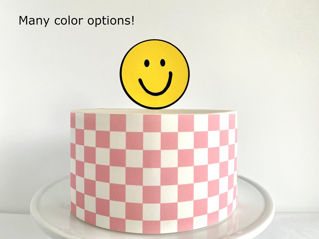 Checkered Edible Cake Wrap or Smiley Face Cake Topper - Etsy