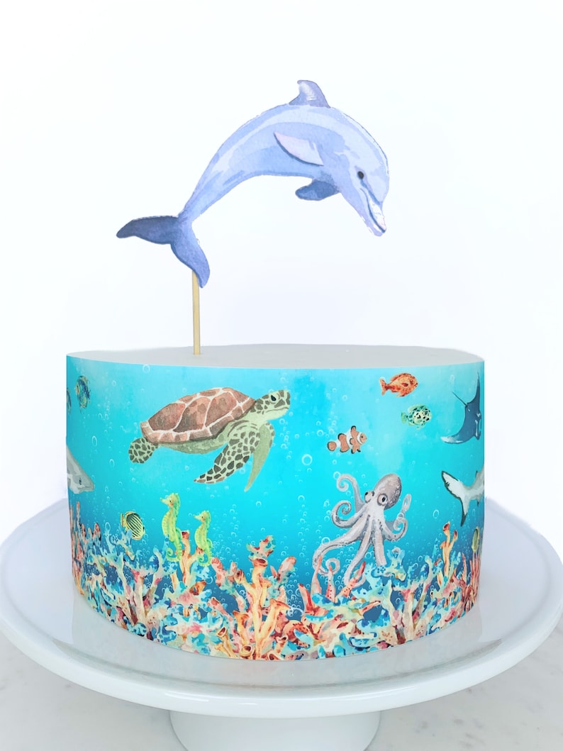 Under the Sea Edible Cake Wrap or Dolphin Cardstock Cake Topper - Etsy