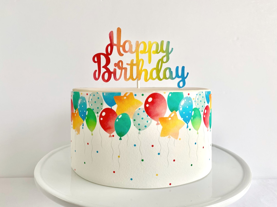 Birthday Balloons Edible Cake Wrap & Cardstock Topper - Etsy
