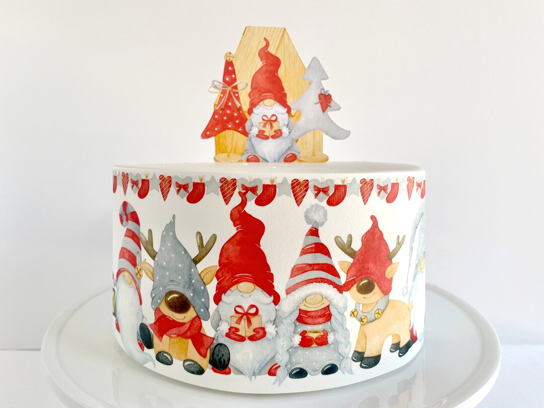 Christmas Gnomes Edible Cake Wrap or Woodland Gnome Cake Topper - Etsy