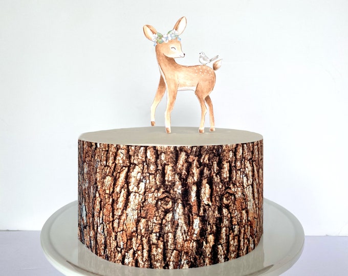 Tree Bark Edible Cake Wrap or Woodland Deer Cake Topper - Etsy