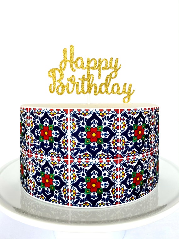 Cake Toppers & Picks Edible Image Spanish Mexican Tile Wedding Favors ...