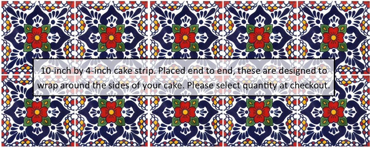 Talavera Tile Edible Cake Wrap Red and Blue or Gold Happy | Etsy